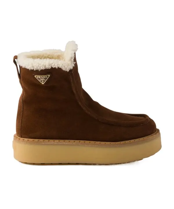 Prada Suede And Shearling Booties