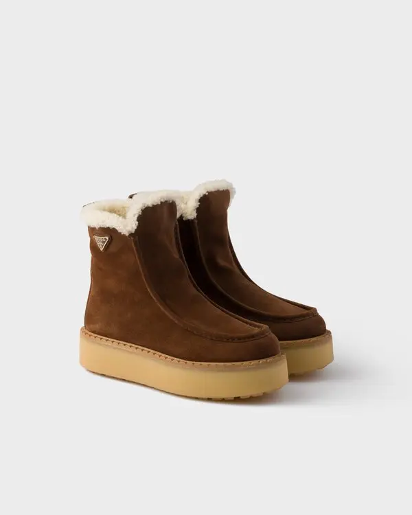 Prada Suede And Shearling Booties