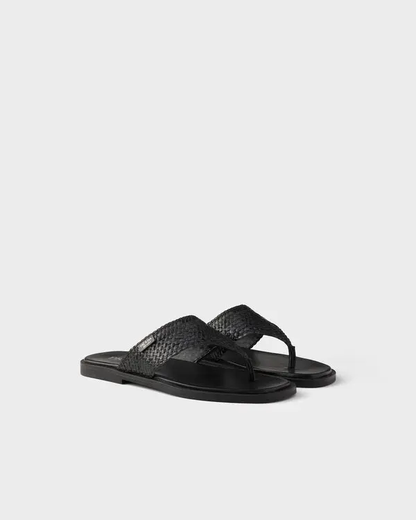 Prada Woven Leather Thong Sandals