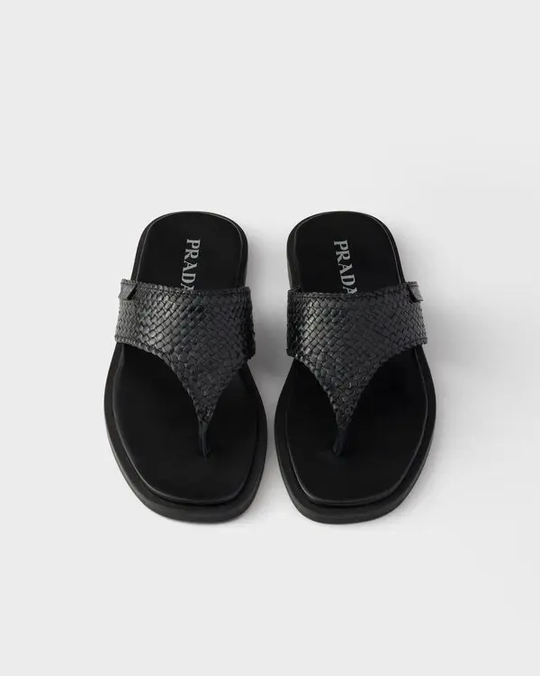 Prada Woven Leather Thong Sandals