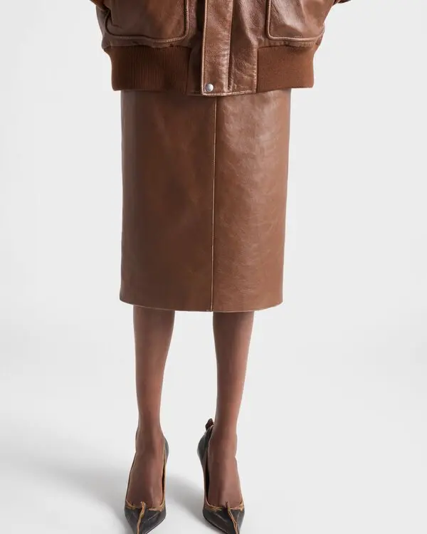 Prada Leather Midi Skirt