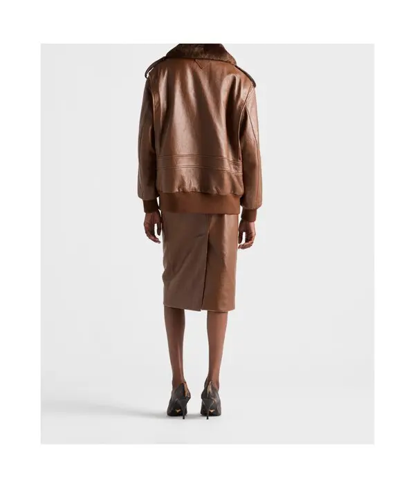 Prada Leather Midi Skirt