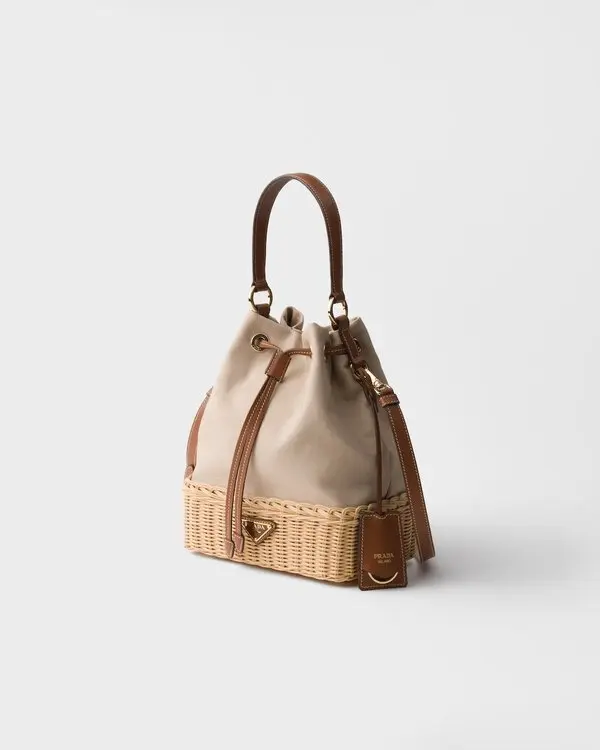 Prada Wicker And Canvas Bucket Bag