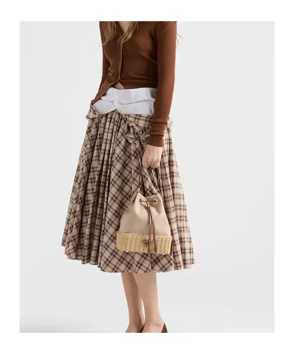 Prada Wicker And Canvas Bucket Bag