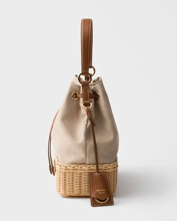 Prada Wicker And Canvas Bucket Bag