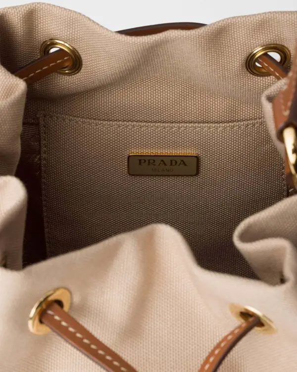 Prada Wicker And Canvas Bucket Bag
