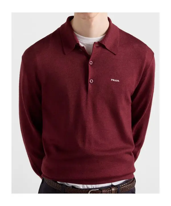 Prada Wool And Silk Polo Sweater - Wine Red