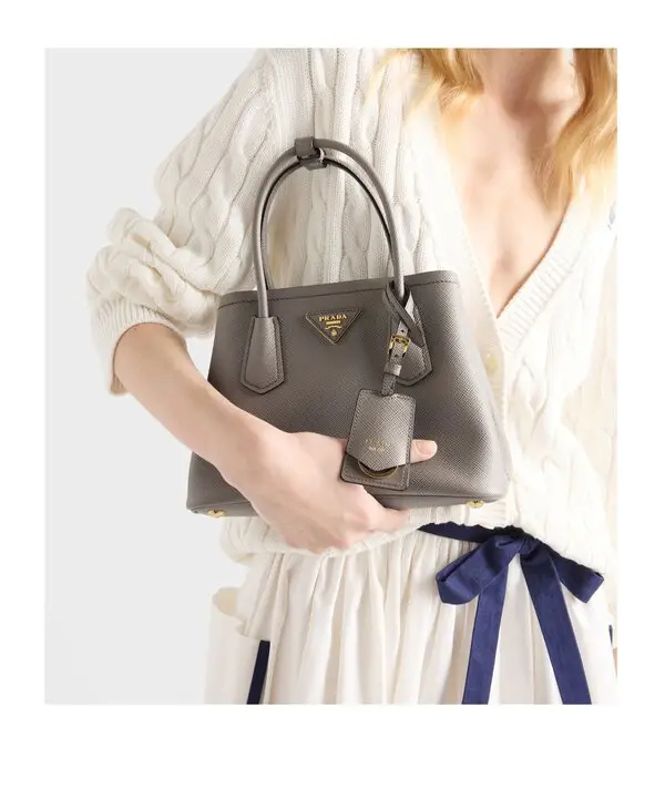 Prada Double Small Saffiano Leather Bag - Mud Gray/black