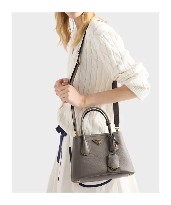 Prada Double Small Saffiano Leather Bag - Mud Gray/black
