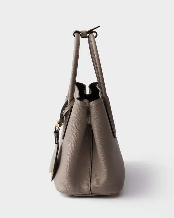 Prada Double Small Saffiano Leather Bag - Mud Gray/black