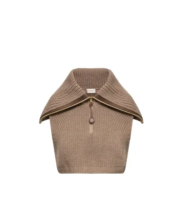 Moncler Wool Cashmere Zip-up Cape - Brown