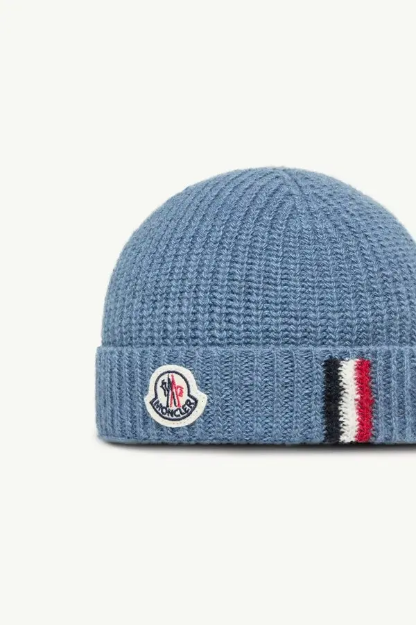 Moncler Wool Beanie With Tricolour Trim