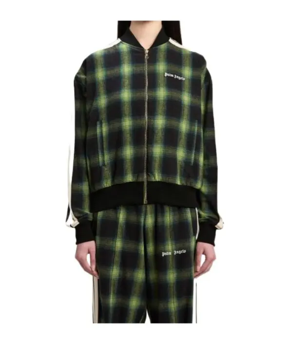 Palm Angels Plaid Bomber Jacket With Logo Embroidery