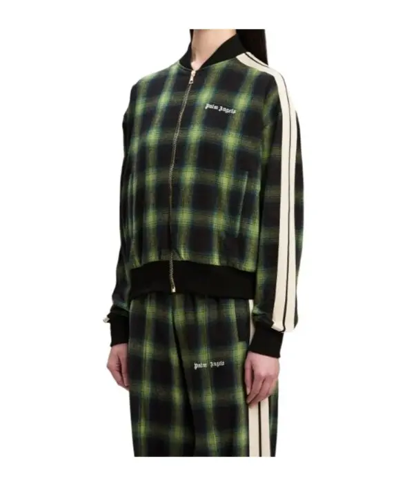 Palm Angels Plaid Bomber Jacket With Logo Embroidery