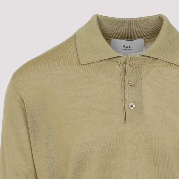 AMI Paris Fine-knit Long Sleeved Polo Shirt