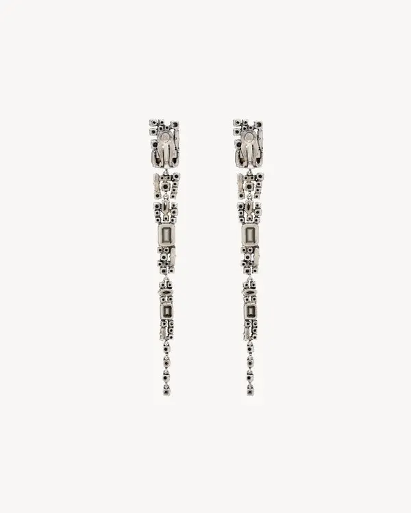 Saint Laurent Crystal Icicle Drop Earrings In Metal