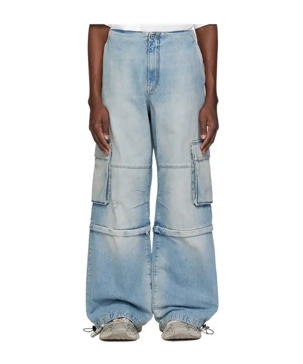 We11Done Light Wash Wide Leg Cargo Jeans