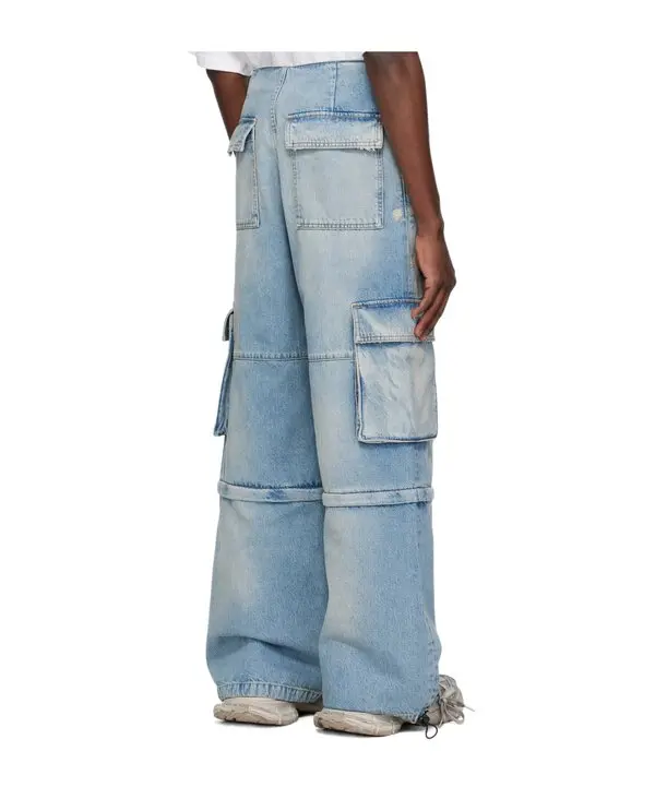 We11Done Light Wash Wide Leg Cargo Jeans