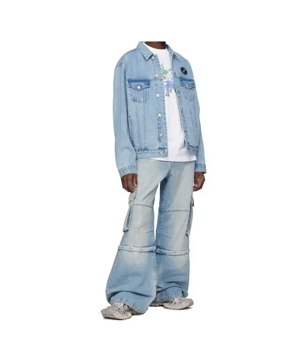 We11Done Light Wash Wide Leg Cargo Jeans