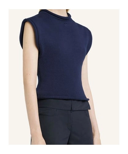 COURREGES Sleeveless Knitted Top With Ac Logo Embroidery - Navy Blue