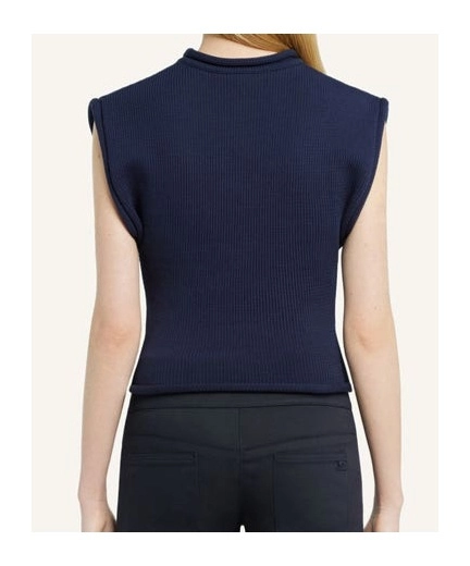 COURREGES Sleeveless Knitted Top With Ac Logo Embroidery - Navy Blue