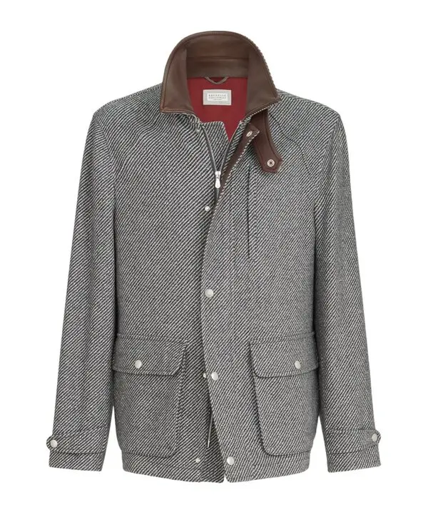 Brunello Cucinelli Cashmere And Silk Field Jacket With Nappa Leather Inserts