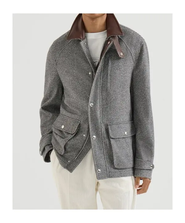 Brunello Cucinelli Cashmere And Silk Field Jacket With Nappa Leather Inserts