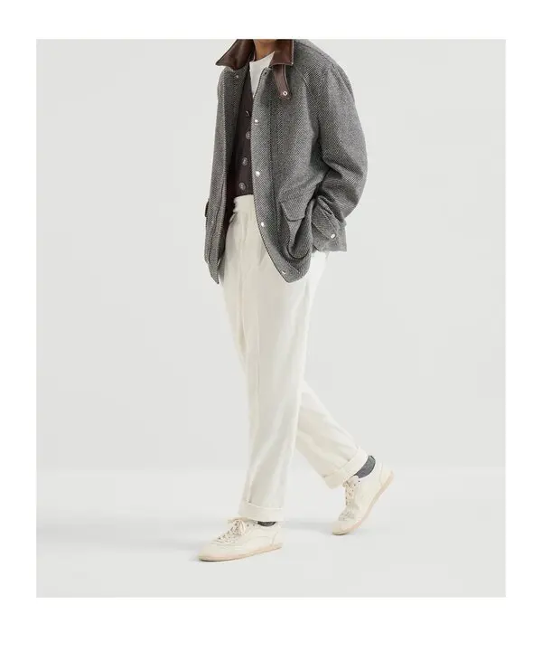 Brunello Cucinelli Cashmere And Silk Field Jacket With Nappa Leather Inserts