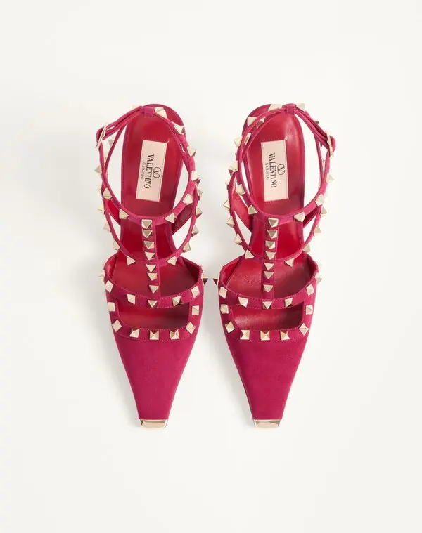 Valentino Garavani Rockstud Suede Pumps 100mm - Red