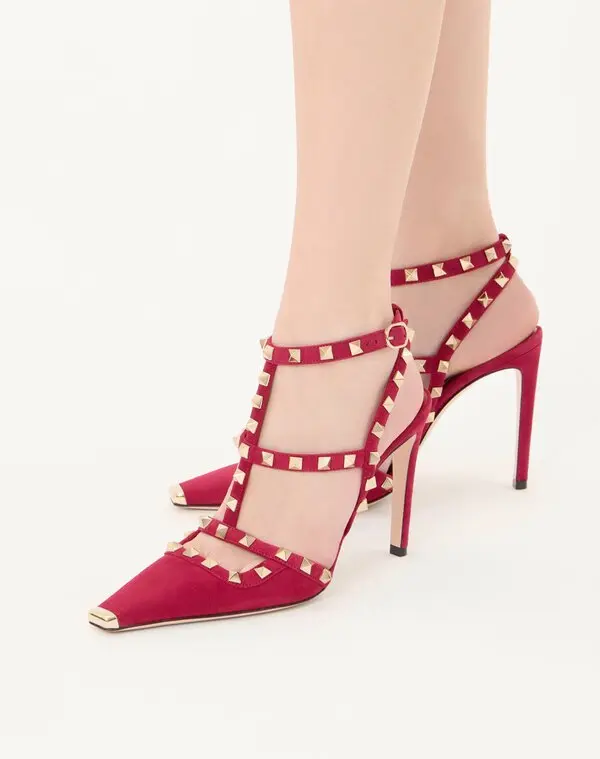 Valentino Garavani Rockstud Suede Pumps 100mm - Red