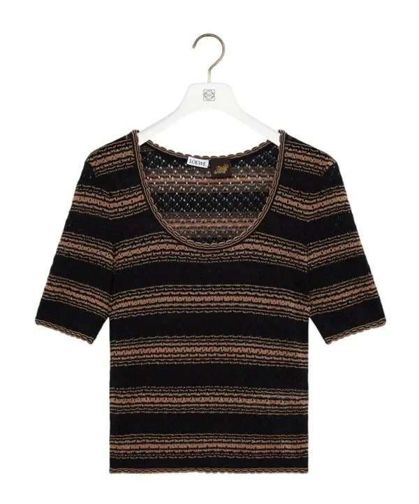 Loewe Striped Fine Knit Sweater With Scalloped Trim