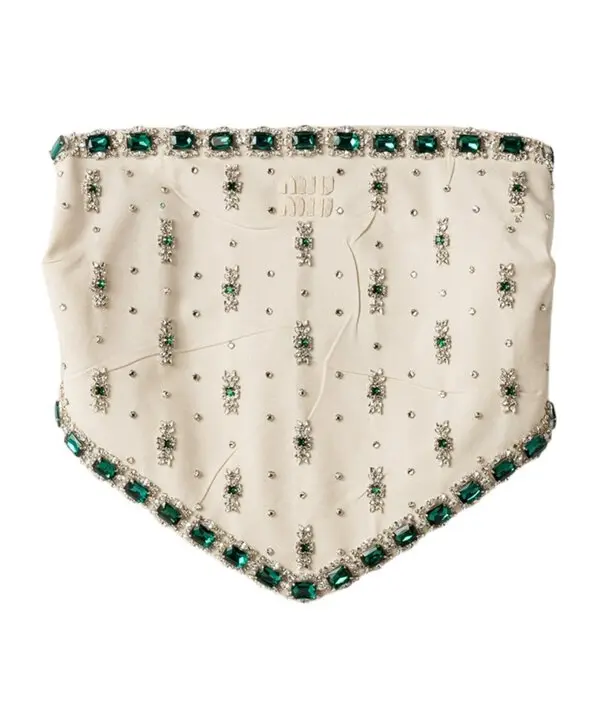 Miu Miu Embellished Canvas Strapless Top - Nude