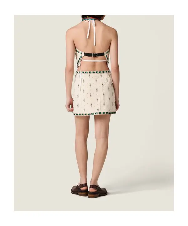 Miu Miu Embellished Canvas Strapless Top