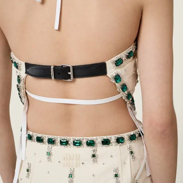 Miu Miu Embellished Canvas Strapless Top