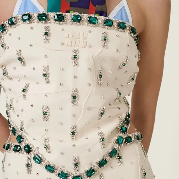 Miu Miu Embellished Canvas Strapless Top