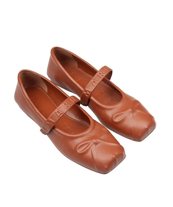 Marni Logo Embossed Ballet Flats - Brown