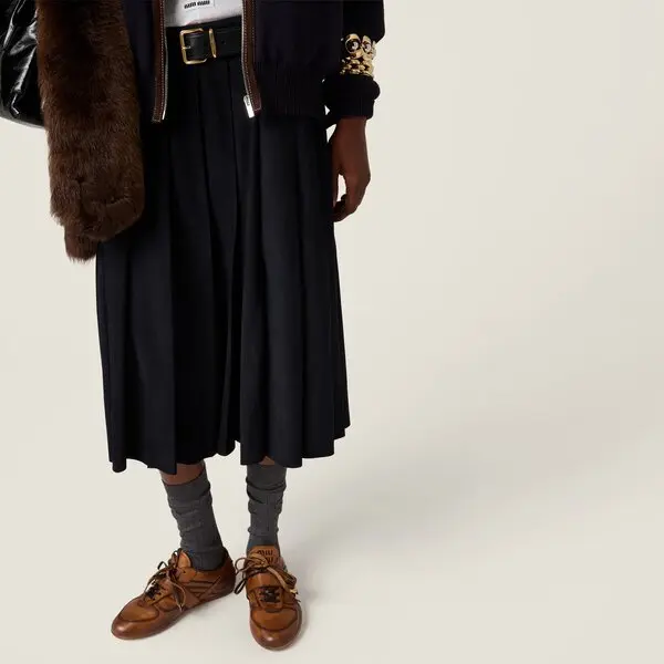 Miu Miu Pleated Suede Midi Skirt