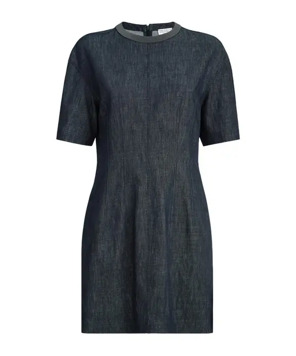 Brunello Cucinelli Short-sleeved Denim Mini Dress - Black