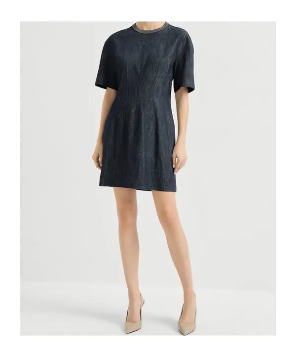 Brunello Cucinelli Short-sleeved Denim Mini Dress - Black