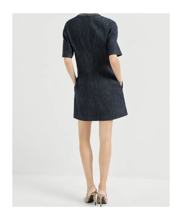 Brunello Cucinelli Short-sleeved Denim Mini Dress - Black