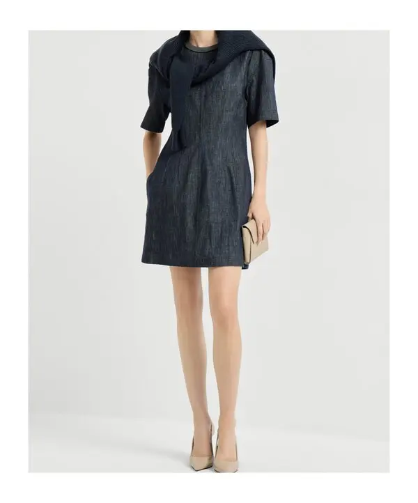 Brunello Cucinelli Short-sleeved Denim Mini Dress - Black