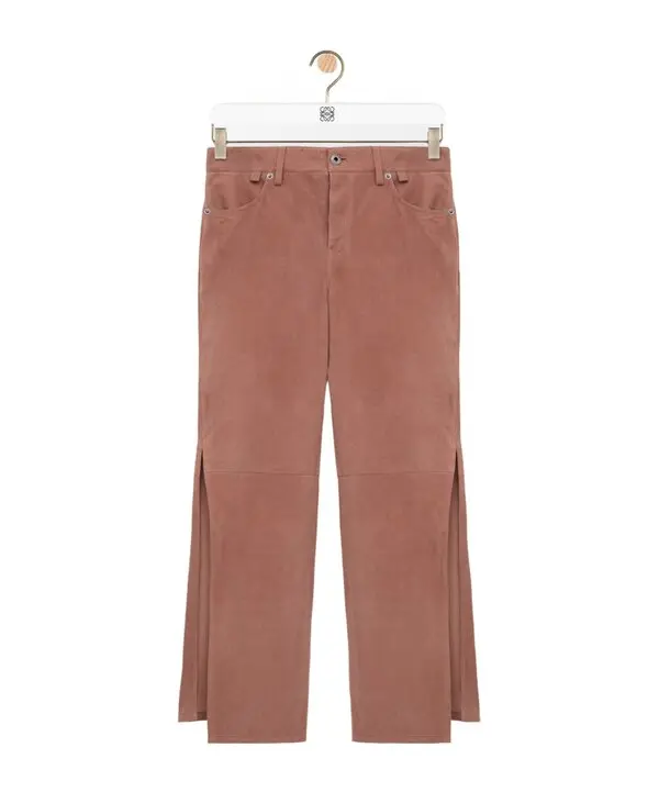Loewe Suede Trousers With Side Slits - Brown