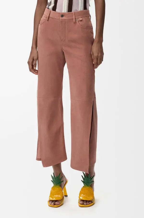 Loewe Suede Trousers With Side Slits - Brown