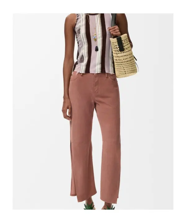 Loewe Suede Trousers With Side Slits - Brown