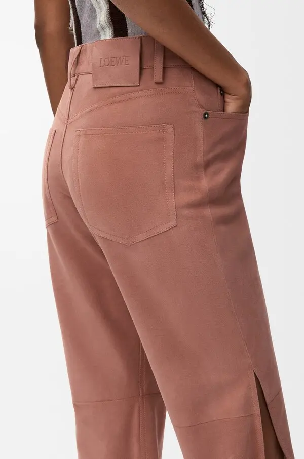 Loewe Suede Trousers With Side Slits - Brown