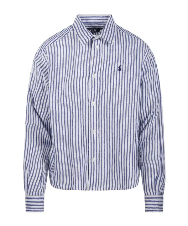 Ralph Lauren Polo Wide Cropped Gingham Shirt - White/blue