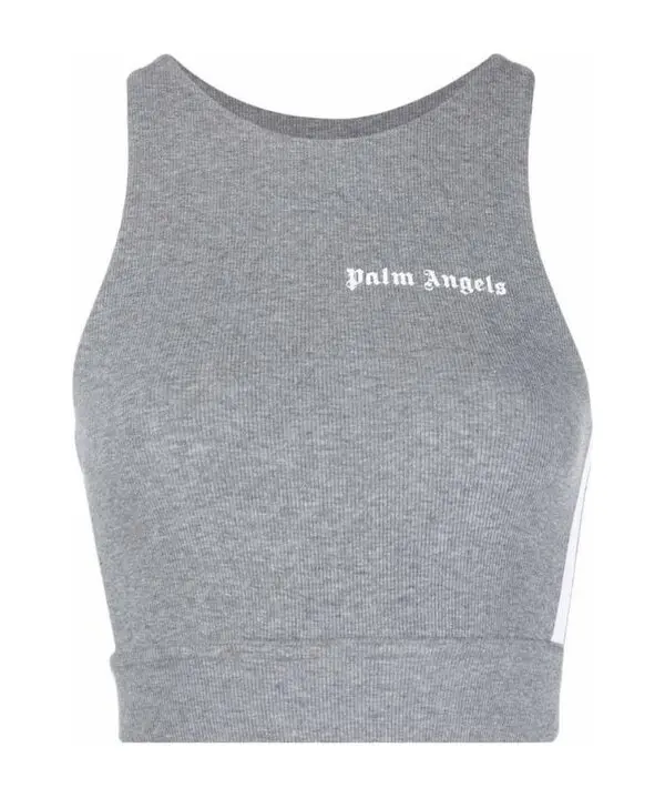Palm Angels Logo Printed Ribbed Knit Sport Bra