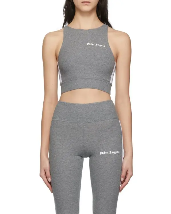 Palm Angels Logo Printed Ribbed Knit Sport Bra