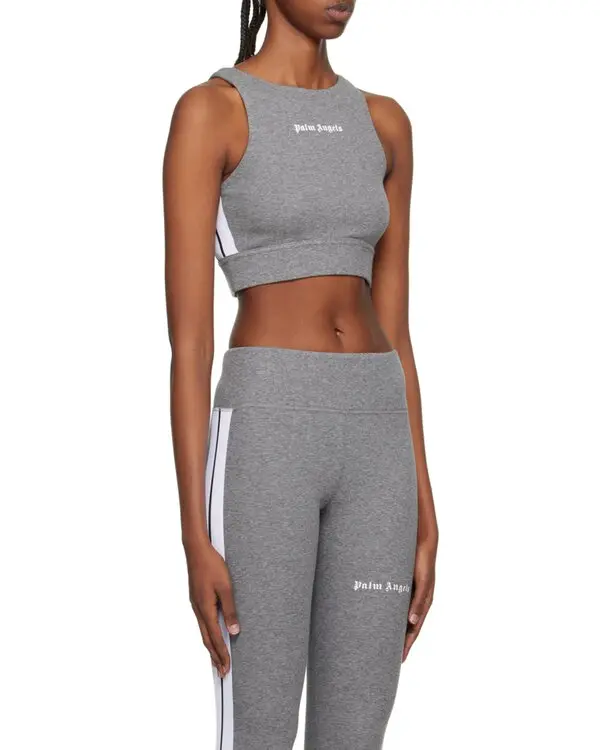 Palm Angels Logo Printed Ribbed Knit Sport Bra