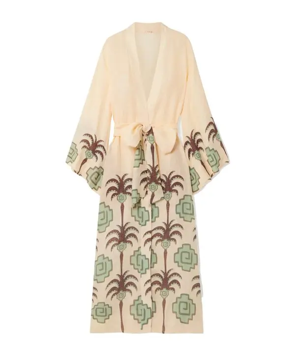 Johanna Ortiz Boa Whisper Belted Printed Linen Coverup - Nude